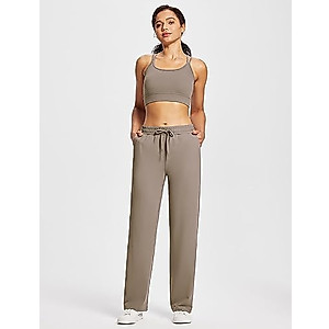 BALEAF Women's Straight Leg Sweatpants Wide Leg Athletic Lounge Pants Pockets Stretch Soft Workout Brown L