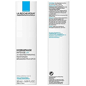La Roche-Posay Hydraphase Intense UV Face Moisturizer SPF 20 with Hyaluronic Acid, Daily Moisturizer with SPF, Safe for Sensitive Skin, 1.69 Fl Oz