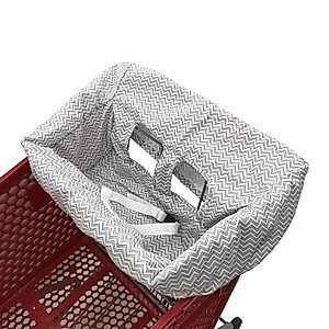 Portable Shopping Cart Cover, High Chair and Grocery Cart Covers for Babies, Kids, Infants & Toddlers, Attached Carry Bag (Gray Chevron)