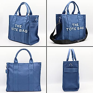Tote Bags for Women, Canvas Crossbody Tote Bags with Zip Casual Canvas Shoulder Bags for Work School shopping and Travel (12X5X10in) (blue)