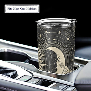 Yasala Tumbler Boho Moon Sun Cloud Star Insulated Coffee Cup Beverage Container Travel Mug with Straw and Lid Double Wall Stainless Steel 20oz BPA-Free for Sport, Back to School