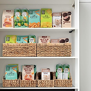 Ollieroo Natural Water Hyacinth Storage Baskets, Handwoven Wicker Storage Bins with Built-in Handles, Storage Container Baskets for Shelves, Bedroom, Bathroom, Laundry Room or Kitchen(Set of 3)