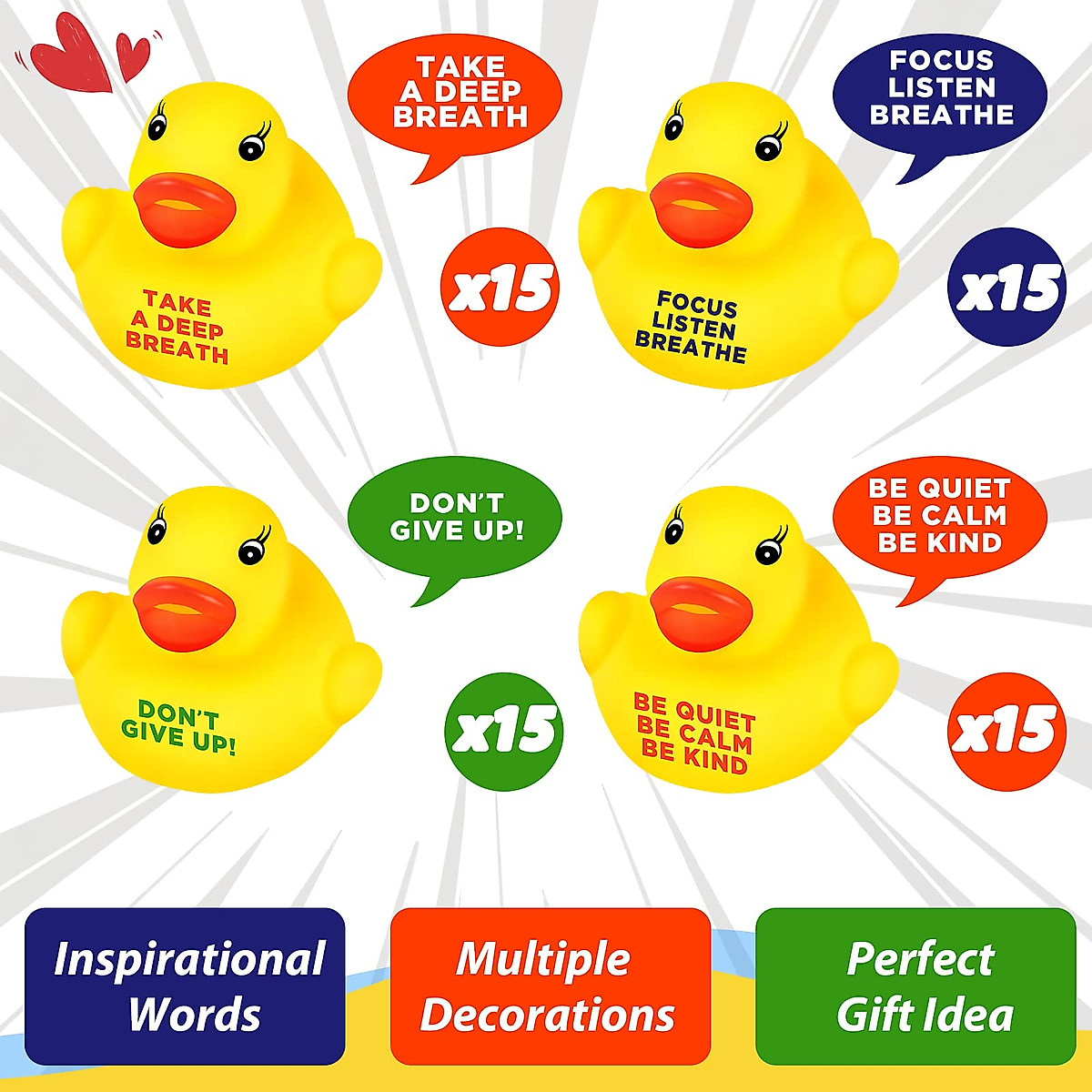 Lenwen Rubber Duck Bath Toy Inspirational Gift Motivational Rubber Ducks Thank You Gifts Inspirational Party Favors Baby Shower Decorations Birthday Party Favors(60 Pcs,1.3 Inch)
