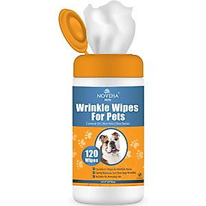 NOVEHA 5”x7” Large Dog Wipes | Wipes for Bulldog, French Bulldog, Pug, English Bulldog | Deodorizing, for Multiple Areas Removes Dirt, Wrinkles, Folds, Tear Stain, Tail Pockets & Paws (120 Counts)
