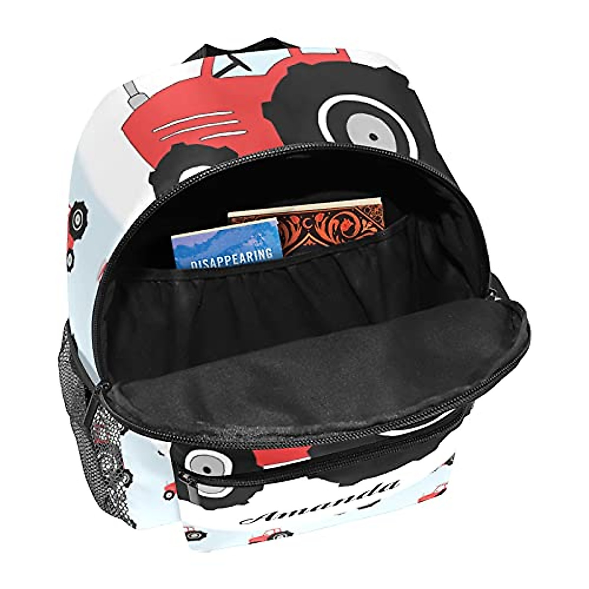 Personalized Red Black Tractor Pattern School Backpack with Name Preschool Bag for Children Kids