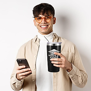 Patelai 1 Pcs 2024 Graduation Gift Travel Tumbler, Grad Gifts for Her Him Daughter Son Nephew Niece Brother Sister Friends Senior College Graduates, 20 oz Insulated Mug Tumbler with Lid (Black)