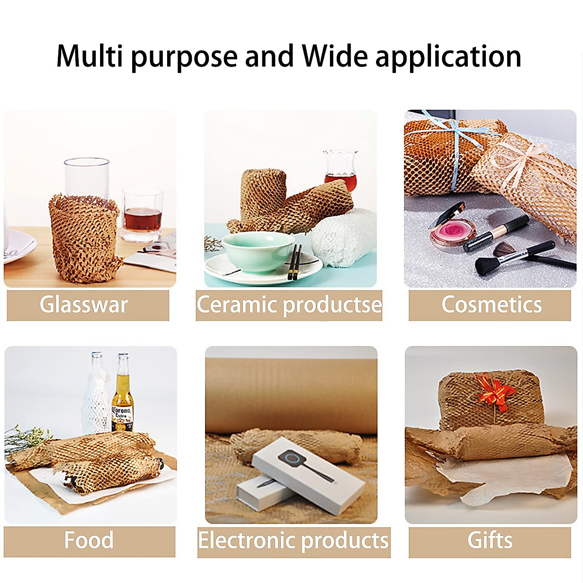 onesimcr Honeycomb Packing Paper Wrap 15"x131' Sustainable Alternative to Bubble Wrap for Moving/shipping/packing Roll with 20 Fragile Sticker Biodegradable & Fully Recylable