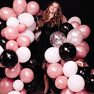 RUBFAC Black Balloons Different Sizes 105pcs 5/10/12/18 Inches for Garland Arch, Premium Party Latex Balloons for Happy New Year Decorations 2024 Birthday Wedding Holiday Balloon Party Decoration
