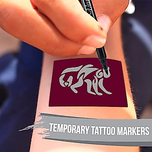 Vanli's Temporary Tattoo Markers for Skin With 30 Unique Tattoo Stencils. Black Tattoo Pens for Skin Temporary. Skin Safe, Great Stocking Stuffer For Kids, Teens and Adults