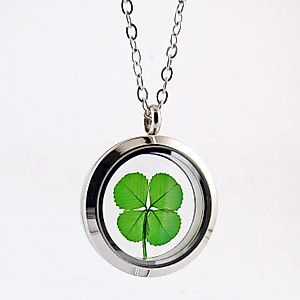 Clovers Online Genuine Preserved Four Leaf Clover Good Luck Charm Stainless Steel Pendant Necklace