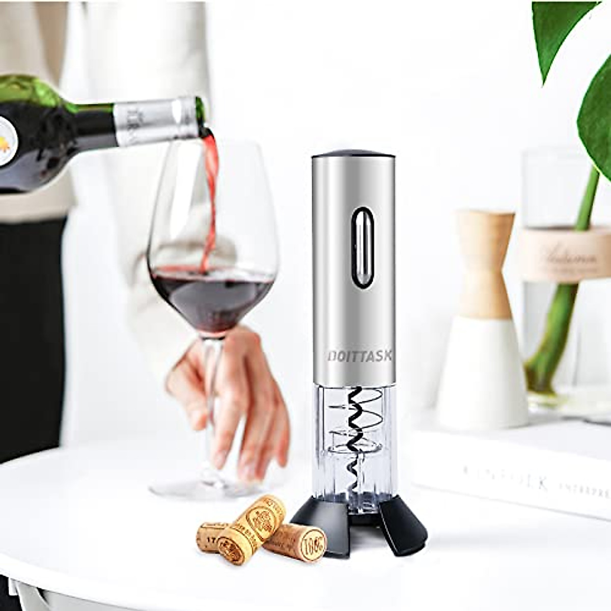 DOITTASK Wine Opener, Electric Automatic Corkscrew, Rechargeable Cordless Wine Bottle Openers with Foil Cutter and USB Charging Cable for Wine Lover Gift Set (Stainless Steel)