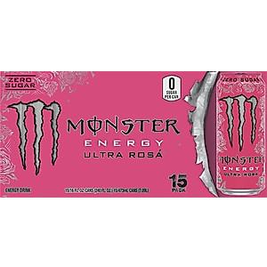 Monster Energy Ultra Rosa, Sugar Free Energy Drink, 16 Ounce (Pack of 15)
