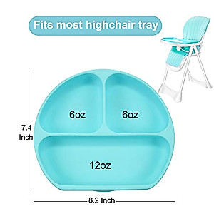 PandaEar Silicone Suction Divided Plate for Toddlers | Dishwasher Microwave Oven Safe | Stay Put Baby Bowls Place Mats | Feeding Dishes for Kids (Light Blue)