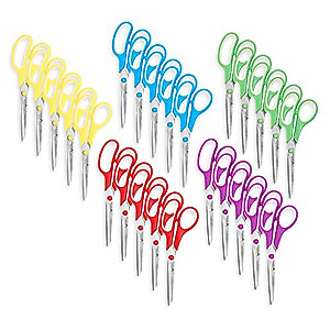 Blue Summit Supplies Multi Purpose Scissors, 8 Inch Household Shears with Comfort Grip, Sharp Scissors for Craft or Office, Assorted Colors, 30 Pack