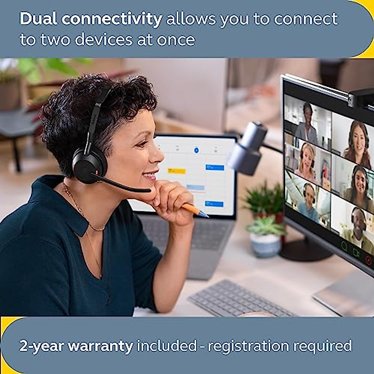 Jabra Evolve2 55 Stereo Wireless Headset - Features AirComfort Technology, Noise-Cancelling Mics & Active Noise Cancellation - Works with UC Platforms Such as Zoom & Google Meet - Black