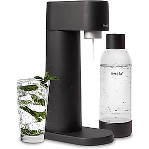 Mysoda Woody Sparkling Water Maker - Silent Carbonated Water Machine Made of Renewable Wood Composite and 1L Water Bottle - Without CO2 Cylinder - Seltzer Maker Machine - Colour Black