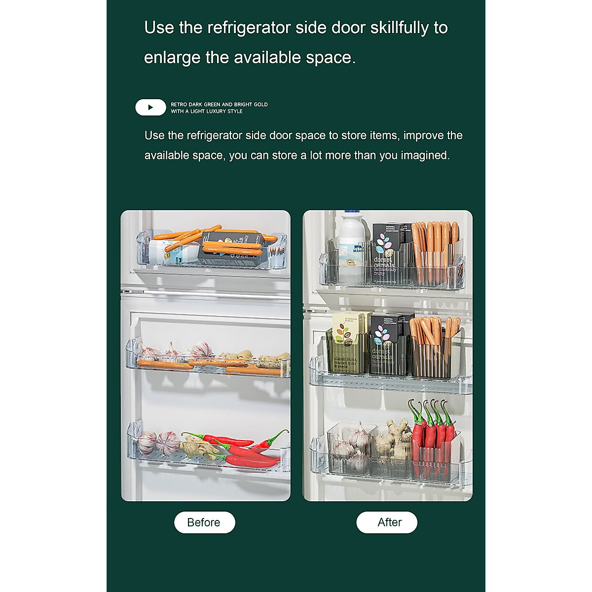 Set of 2 Storage Organizer Bins Wall Mounted Floating Shelves Fridge Organizer Stackable Clear Plastic Storage Bins for Wall, Refrigerator, Kitchen, Bathroom, Countertops, Pantry, BPA Free (Clear)