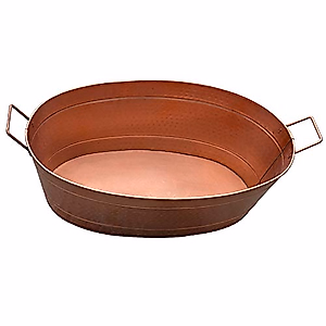 Benjara BM195214 9.5 x 15 x 30.5 in. Oval Shape Hammered Texture Metal Bath Tub with 2 Side Handles, Copper