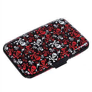 VICHLINE Credit Card Holder, Slim Aluminum Card Wallet RFID Blocking Mini Metal Hard Card Case for Women Men (Skull)