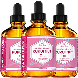 Leven Rose Kukui Nut Oil 4 oz – Cold-Pressed and Unrefined Hair & Face Moisturizer with Dropper – Unscented Pure Face Oil for Women and Men – Nourishing & Moisturizing for All Skin Types