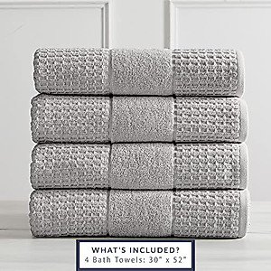 100% Cotton Super Soft Luxury Bath Towel Set | Quick-Dry and Highly Absorbent | Waffle Textured | 550 GSM | Includes 4 Bath Towels | Harper Collection (Light Grey)