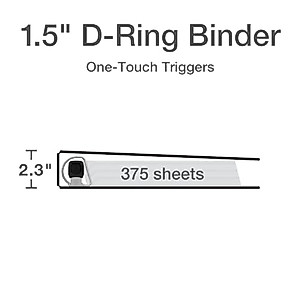 Cardinal 3 Ring Binder, 1.5 Inch Premier Easy Open Binder, ONE-TOUCH Locking Slant-D Rings, 400-Sheet Capacity, ClearVue Cover, PVC-Free, Black (10311)