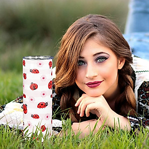 Mofvugz Ladybug Gifts for Women Girls, Cute Ladybugs Daisy Floral Tumbler Cup Coffee Travel Mug, Lady Bug Pink Metal Thermal Insulated Tumblers 20 Oz, Ladybug Decor Accessories Stuff, Kawaii Gifts