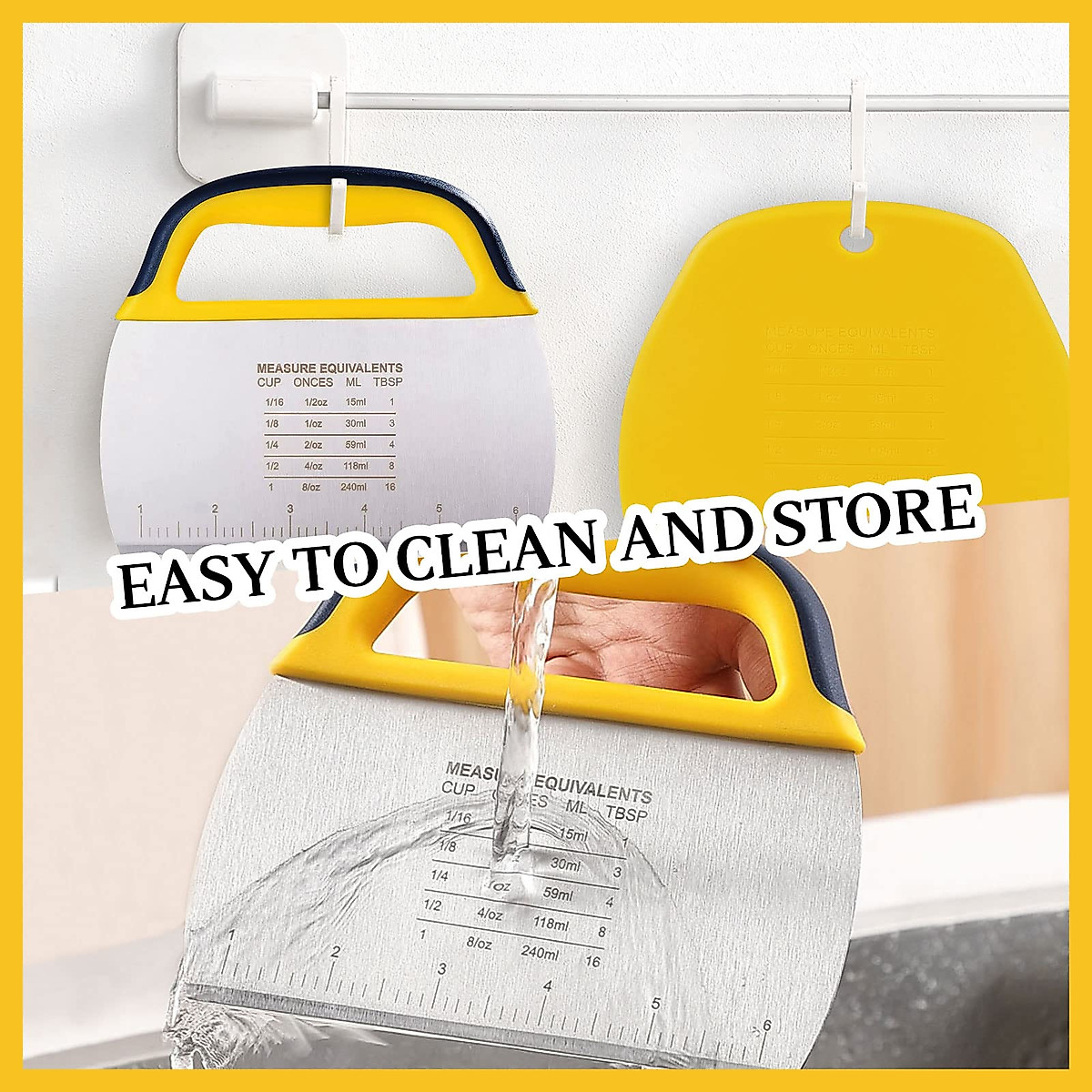 YGDZ Dough Scraper Chopper 2 Pcs, Stainless Steel Dough Cutter With Grip, Plastic Bench Scraper with Measuring Scale, Multipurpose Pizza Cutter, Pastry, Food Scraper for Baking, Dough, Bread, Cake