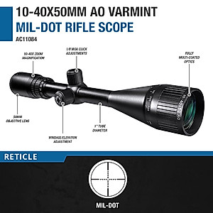 BARSKA Varmint Crosshair Reticle Precision Riflescope with Adjustable Objective & Fully-Multi Coated Optics for Accurate Long-Range Shooting Hunting