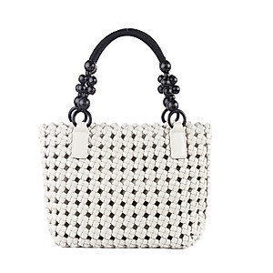 JOUJOUJOY Chic and Spacious Handwoven Tote Handbag for Women, with PU Leather Body, Medium Zipper Purse and Cute Dog Pendant