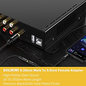 SOLMIMI Headphone Adapter 3.5 to 1/4, 1.5 Meters Nylon Braid 3.5mm to 1/4 Adapter, Lossless Stereo Headphone Jack Adapter for Amplifier Mixer Guitar Piano Speaker or More - (Black, 4.92 FT)