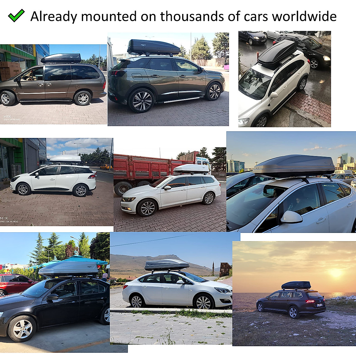 Perflex Exclusive Rooftop Cargo Box Carrier Large 17.7 Cubic Feet Car Top Mount Travel Luggage Storage, Dual Side Opening, 130 Lbs Weight Capacity, Extra Keys, Straps (White)