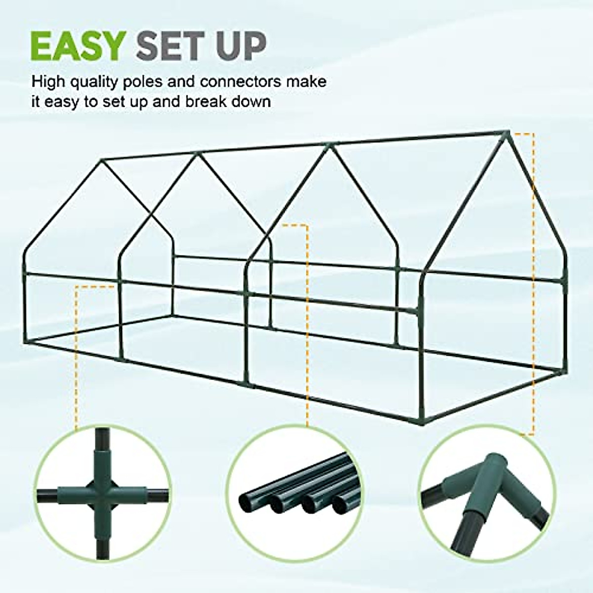 EAGLE PEAK Garden Low Tunnel Portable Greenhouse 96'' x 36'' x 36'' with Large Zipper Doors for Indoor Outdoor Plants Mini Hot House PVC Cover Easy Access Zippered Doors, Transparent