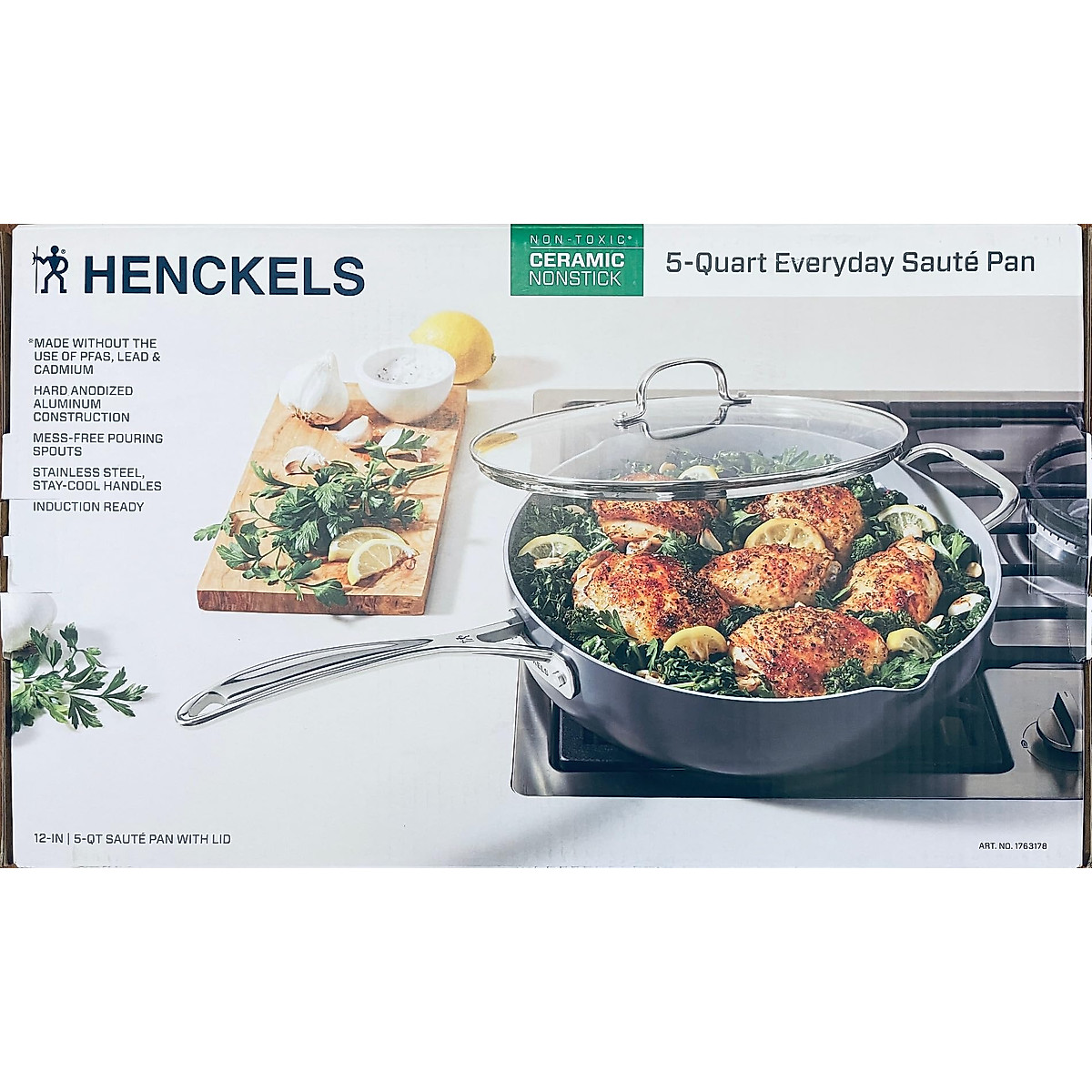 OvieTry Non-Toxic Ceramic Nonstick 12 inch | 5-Quart Everyday Sauté Pan With Lid