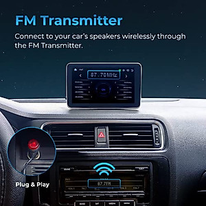 AutoSky 7" Portable Infotainment Display - Wired and Wireless CarPlay Screen, Touch Screen Car Play and Android Auto, Car Stereo, Bluetooth, Navigation Screen, FM Transmitter, Dashboard Mounted