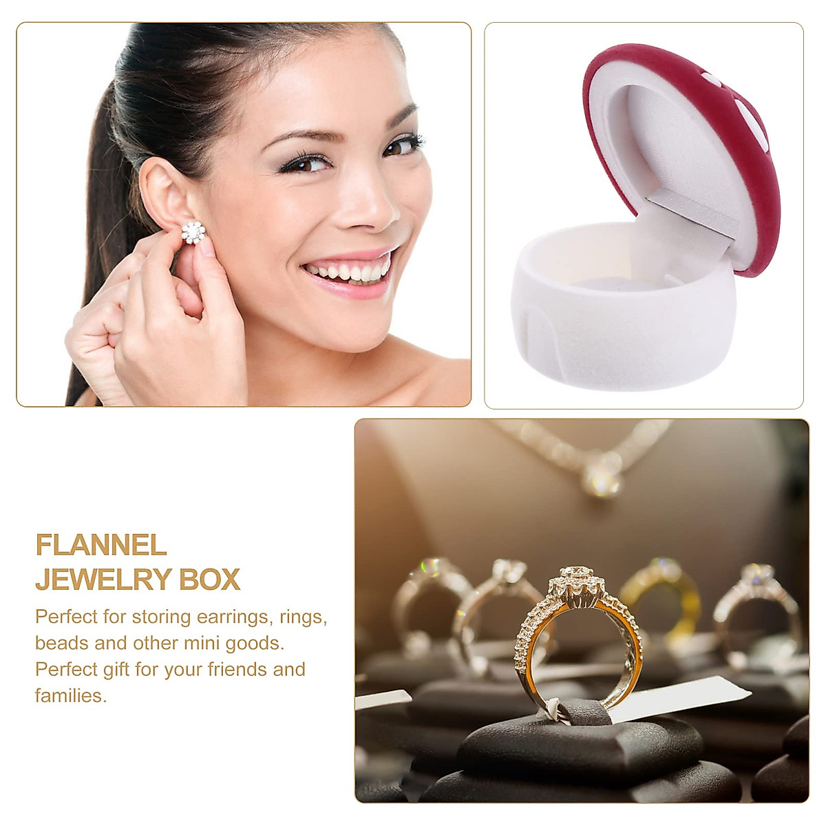 Cabilock Box Organizers Delicate Organizer Wedding Party Gift Anniversary and Keepsake Container Display Trinket Flannal Flannel Proposal Mushroom Schmuckschatulle Rings Single Red Day