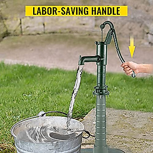 VEVOR Antique Hand Water Pump 14.6 x 5.9 x 26 inch Pitcher Pump w/Handle Cast Iron Well Pump w/ Pre-set 0.5" Holes for Easy Installation Old Fashion Pitcher Hand Pump for Home Yard Ponds Garden Green