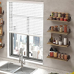 Fixwal Floating Shelves Wall Shelves Width 4.7in Rustic Wood Set of 8, Wall Storage Shelves for Bedroom, Living Room, Kitchen, Bathroom, Office and Plants (Carbonized Black)