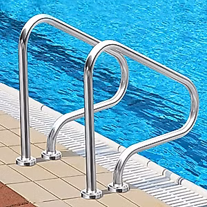 Antourlamm Pool Handrails Metal Pool Hand Rail, Easy Mount Inground Pool Entry Grab Rail, Swimming Pool Stair Rail for Garden Backyard Water Parks, Silver
