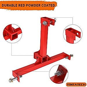 YINTATECH 3 Point Trailer Hitch with 2" Receiver for Category 1 Tractor Gooseneck Drawbar Adapter Red Towing Hitch