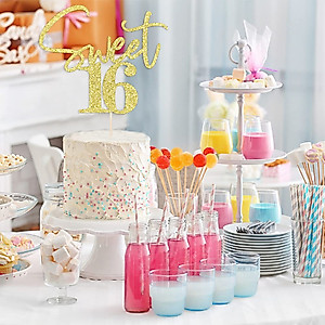 Bejotaa Gold Sweet 16 Cake Topper - 1 Premium Glitter Birthday Cake Topper