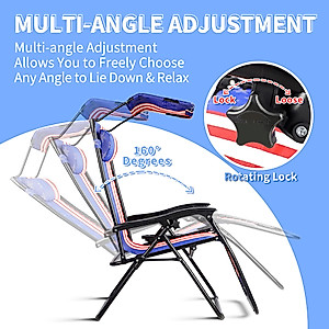 Colorsoul Zero Gravity Chair, Outdoor Adjustable Folding Reclining Lounge Chair, with Adjustable Sunshade, Head Pillow and Holder Tray, for Poolside Backyard and Beach (American Flag)