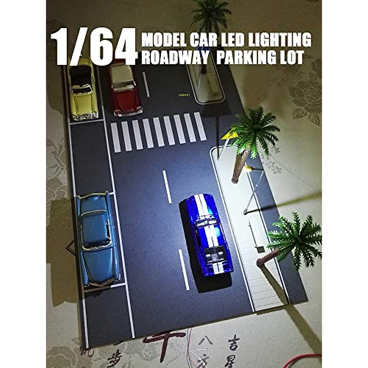 Diorama 1/64 Car Garage Model LED Lighting Car Parking Lot City Road Display Scene Model Toy
