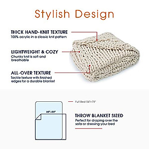 Cheer Collection Chunky Cable Knit Throw Blanket for Couch, Sofa, Bedroom and Living Room - Extra Soft and Cozy Decorative Throws - 50" x 60", Taupe