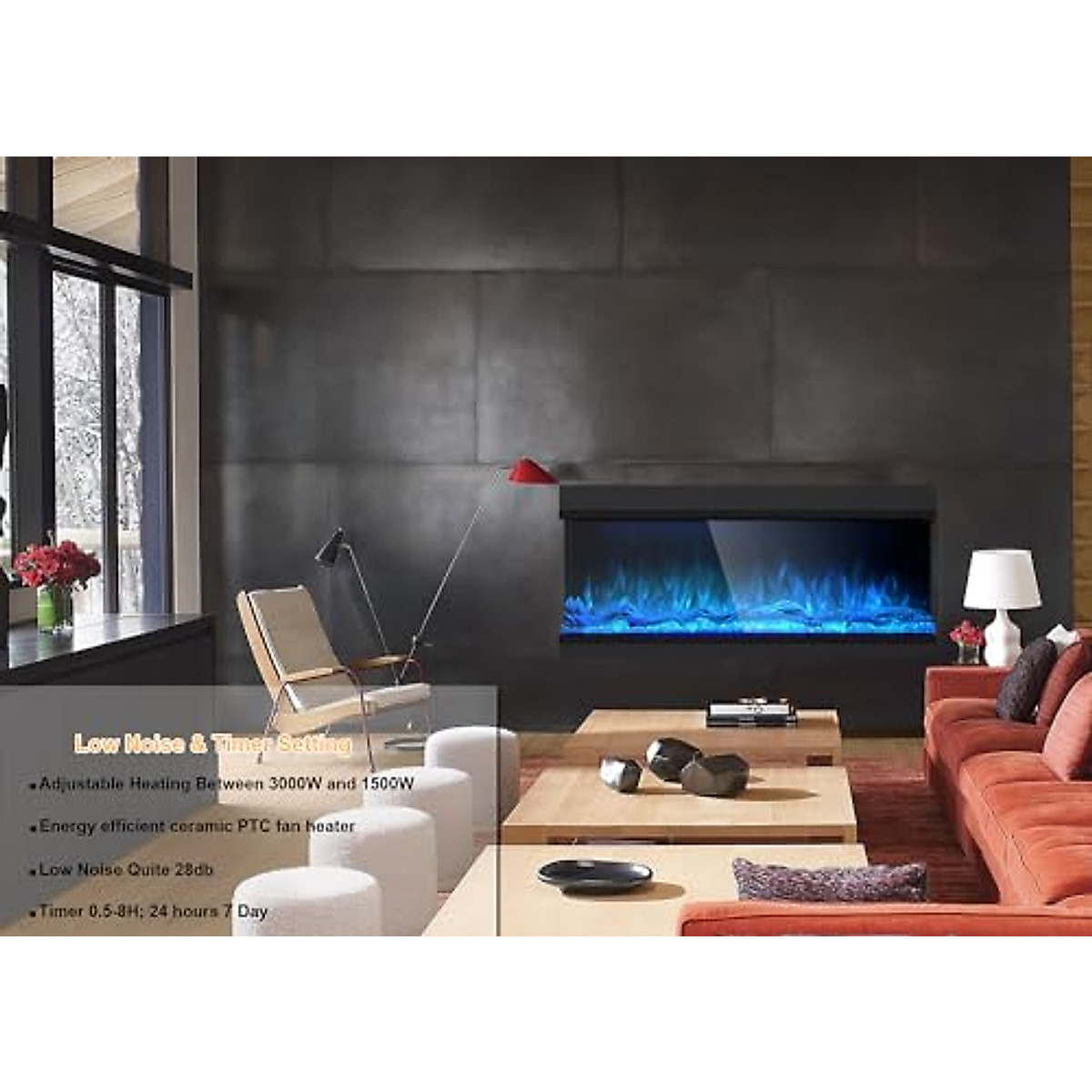 3-Sided Electric Fireplace Heater 80" Smart WiFi- Enabled Electric Fireplace Unit with 251 Color Flames Combinations, 3000/1500Watt Heater Wall Mount & Recessed Fireplace Inserts -Black
