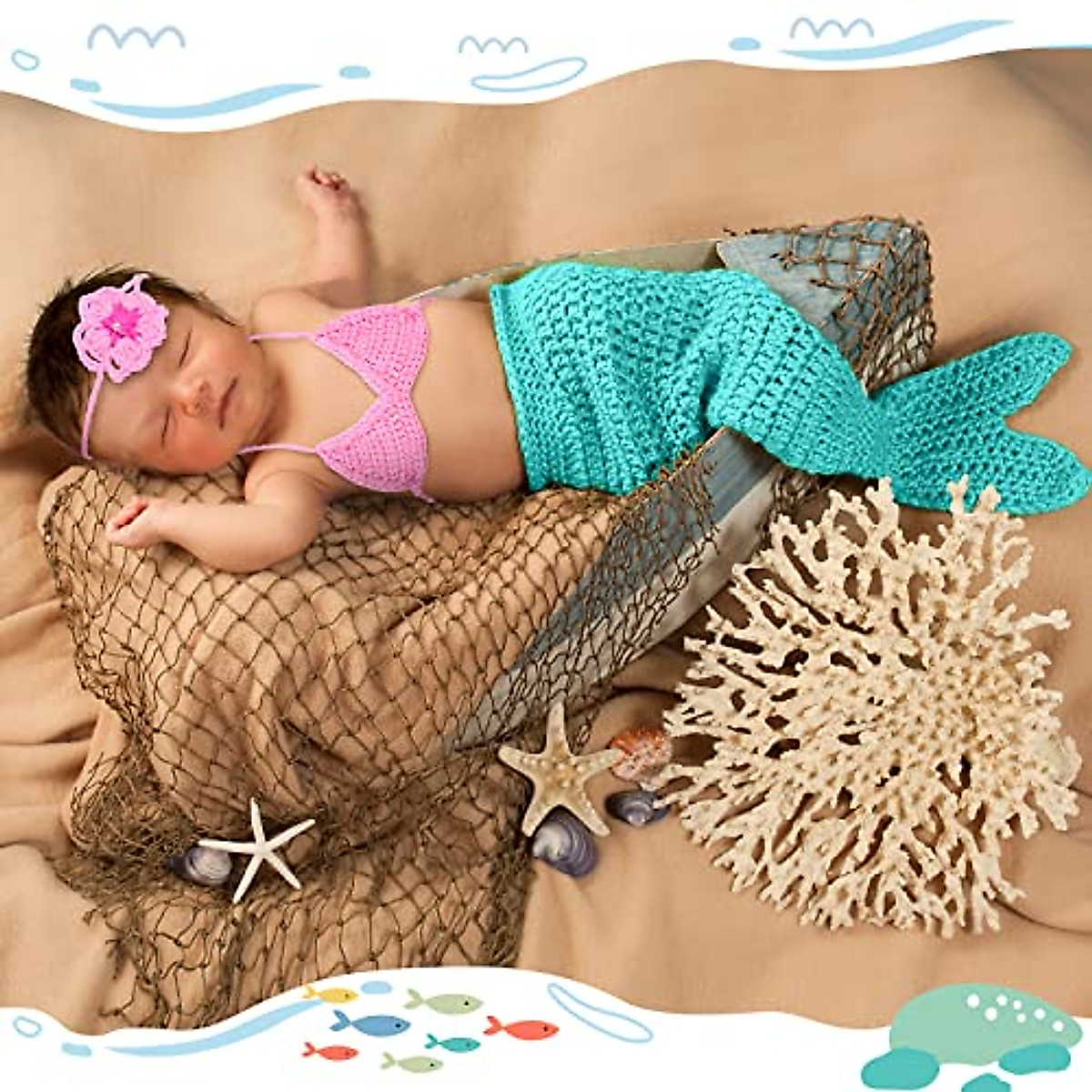 Janmercy Newborn Photography Props Baby Props Outfit Handmade Crochet Baby Outfit Tail Baby Photo Props Cute Photo Costume (Mermaid)