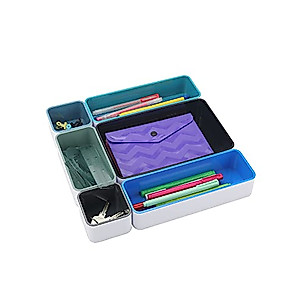 Interlocking Desk Drawer Organizer Tray Drawer Organizers Dividers Storage Case Adjustable Storage Container Organizers For Office Kitchen Cabinet Dresser - Multi-purpose and Customize (LIGHT 6 PCS)