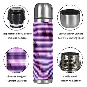 Stainless Steel Leather Vacuum Insulated Mug Geometry Thermos Water Bottle for Hot and Cold Drinks Kids Adults 16 Oz