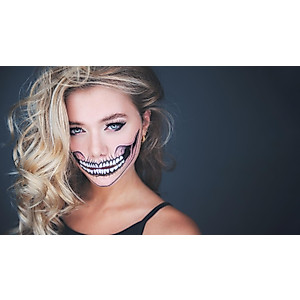 Tattoocrew 2 x Classic Skull Temporary Tattoo Halloween Costume for Men and Women, Adult, Face Sticker