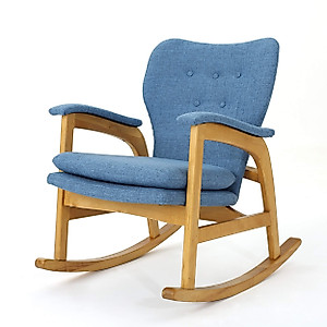 Christopher Knight Home Brannt Mid-Century Fabric Rocker, Muted Blue / Light Walnut